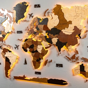 Led World Map, Wood World Map, Modern Home Decor, Led Wall Art, Led ...