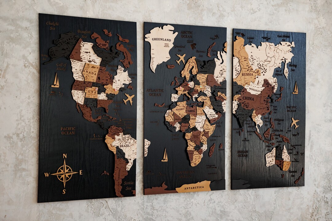 Wooden Map Wall Art Push Pin Travel Map - Etsy