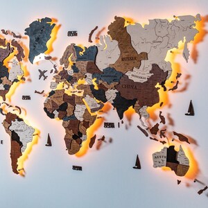3D Wooden World Travel Map, Home Housewarming Gift, Colorful Travel Map ...