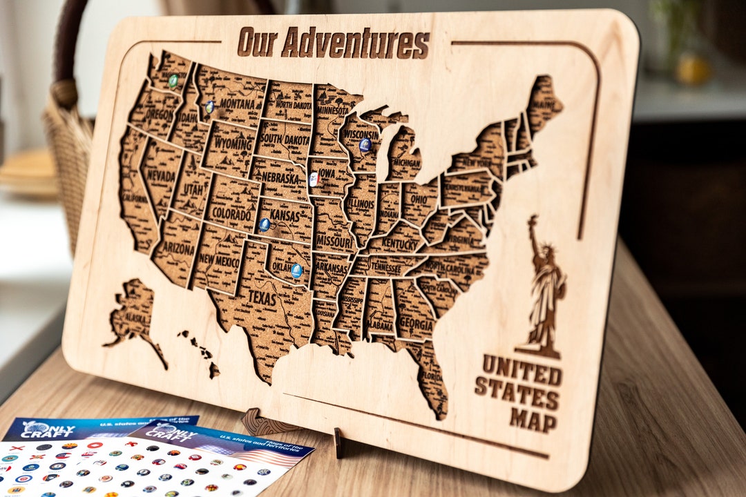 Wooden USA Map Push Pin, Custom US Map Apartment Decor, Wooden Map ...