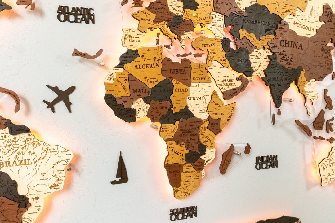 World Map Led Decor Housewarming Gist Adventure Map Push Pin - Etsy