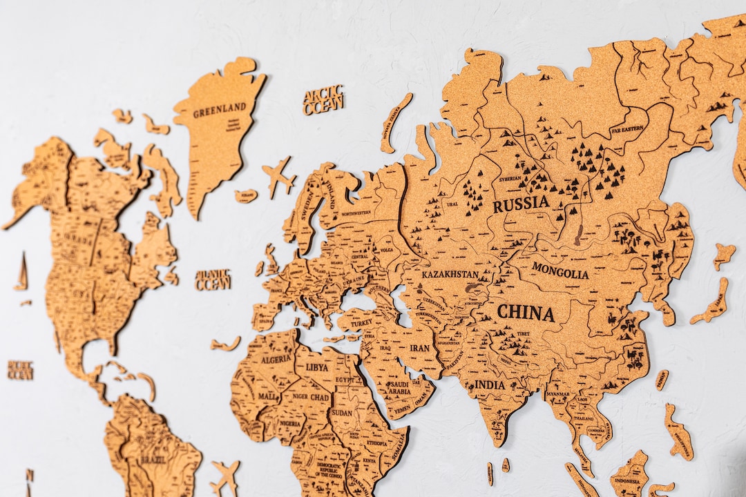 Cork World Map Wall Art, Push Pin Map Couples Gift, Adventure Map New ...