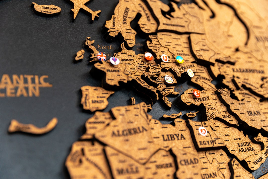 Cork World Map Canvas, Wooden World Map, Cork Map Wall Art, Cork World ...