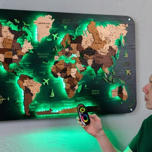 Levitating Wooden World Map, Map of the World, Led World Map, Wall ...