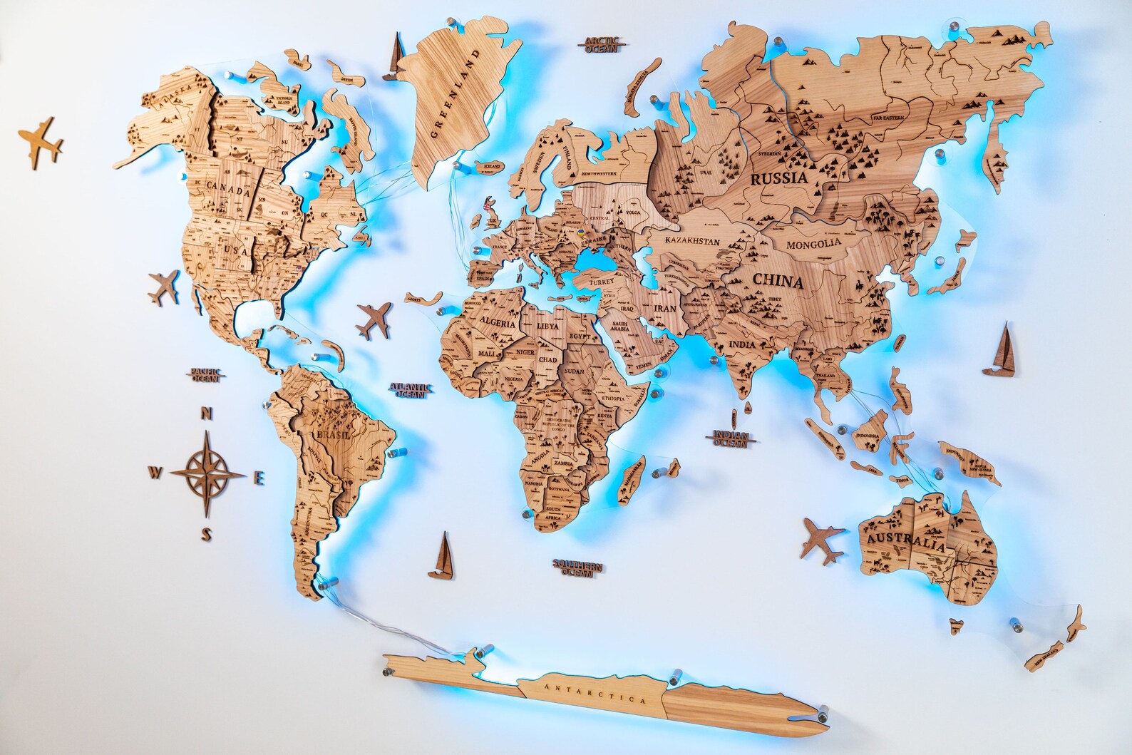 Wall Decor Home Decor Wooden World Map Led World Map - Etsy