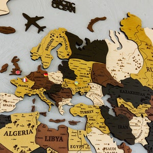 3D Wood World Map Living Room Decor, Travel Map With Pins, Map of the ...
