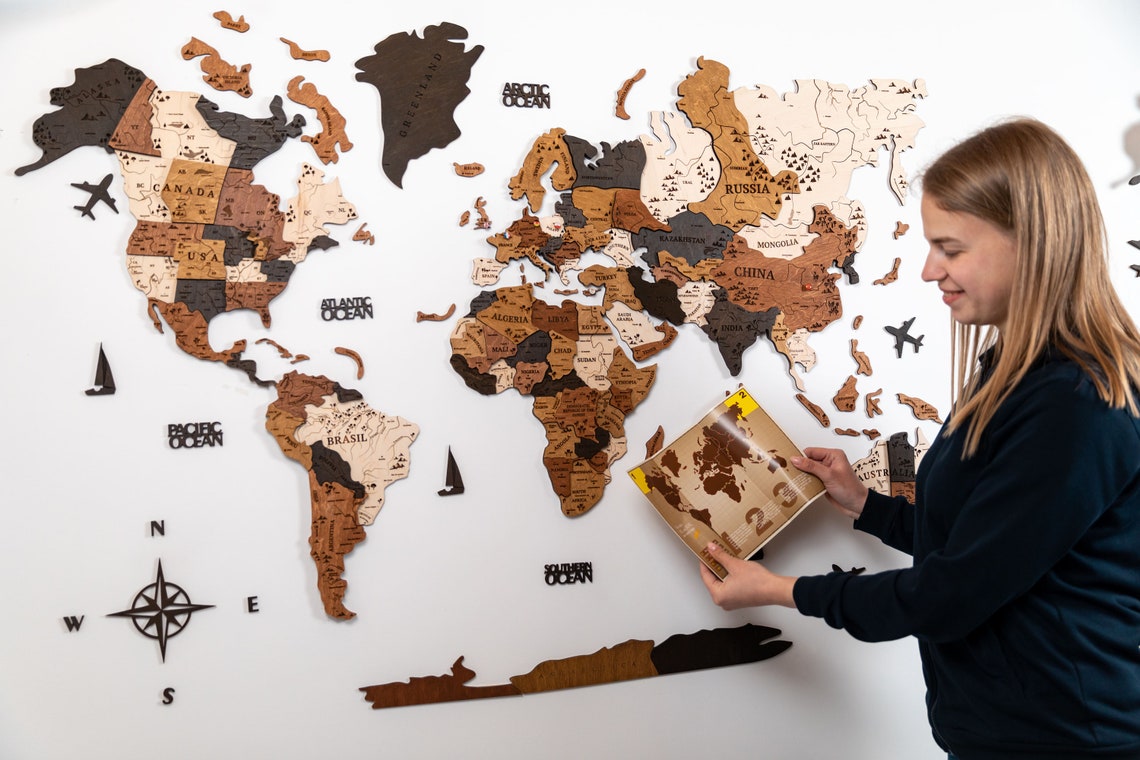 World Map Wooden World Map Wood World Map Room Decor - Etsy