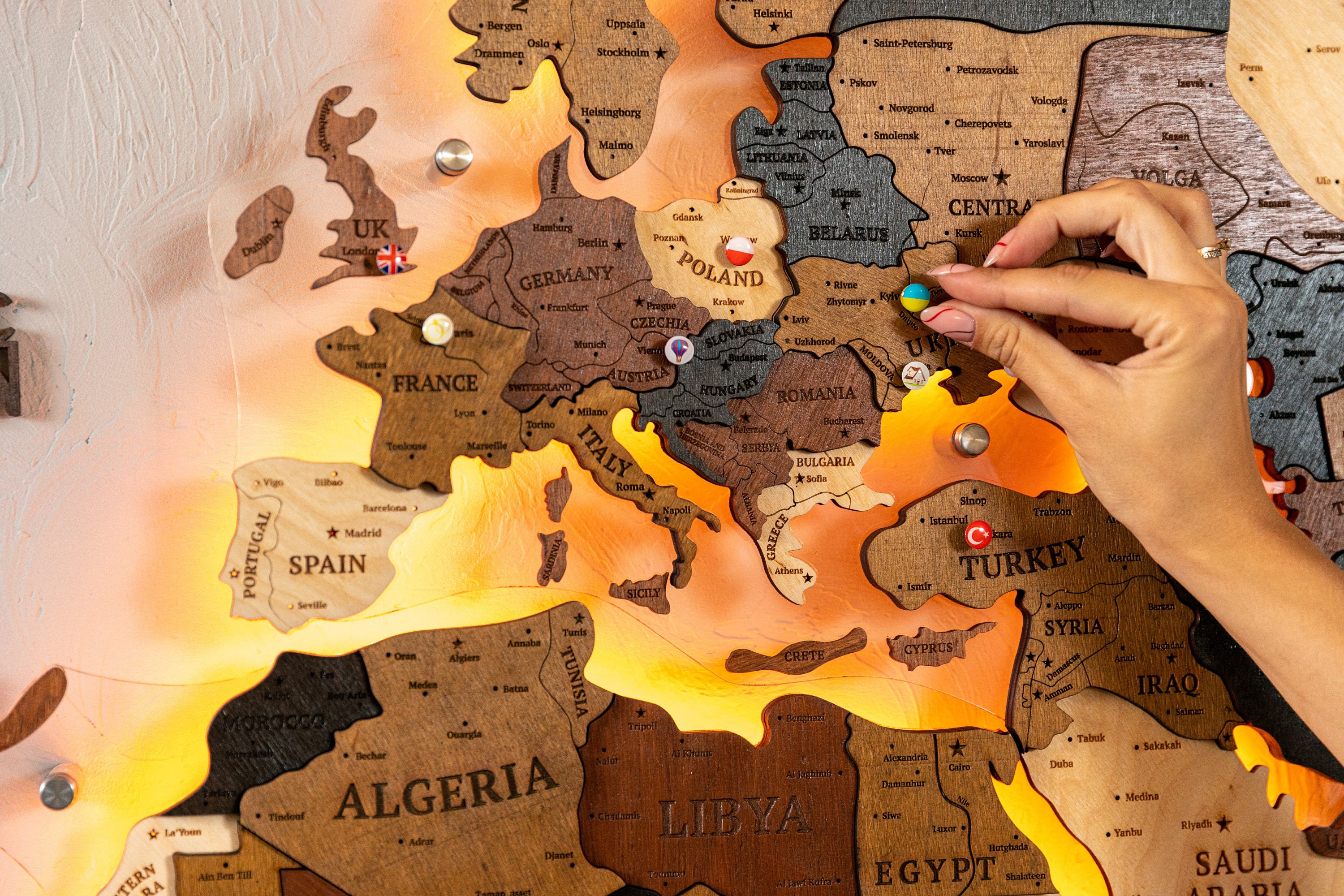 Wood world map weltkarte holz wooden map backlighting 3d - Etsy España