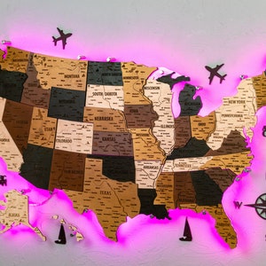 Push Pin USA Wooden Travel Map: LED Backlit Wall Decor - Etsy