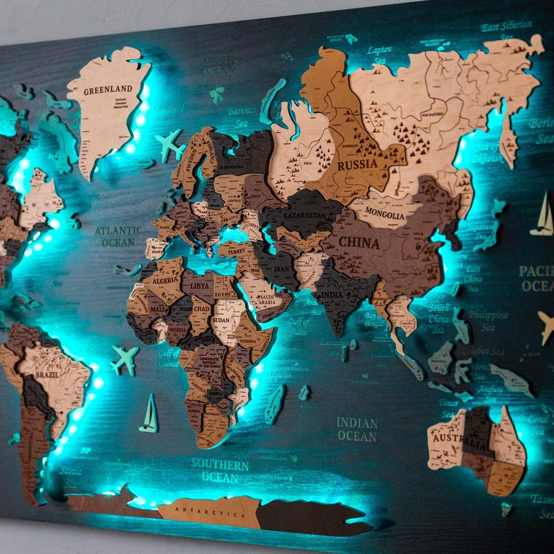 Lighted Map of the World - Etsy UK