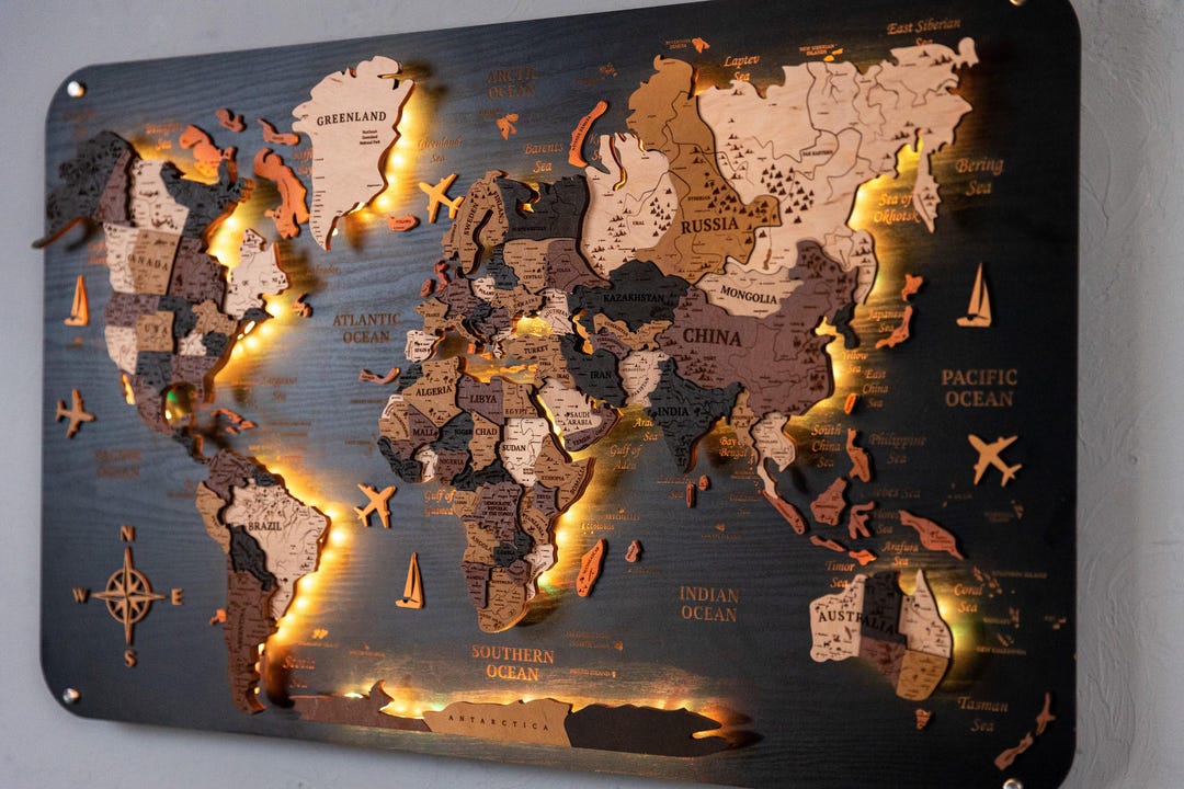 Customizable Wooden World Map | Push Pin Travel Tracker, Anniversary ...