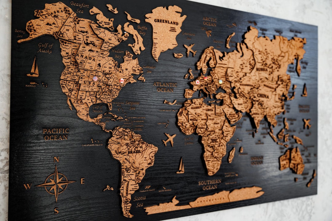 Wooden Cork World Map: Push Pin Travel Decor - Etsy