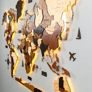 Wooden World Map Wall Decor World Map Wood Map Wall Art - Etsy Canada