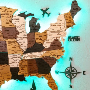 Push Pin USA Wooden Travel Map: LED Backlit Wall Decor - Etsy