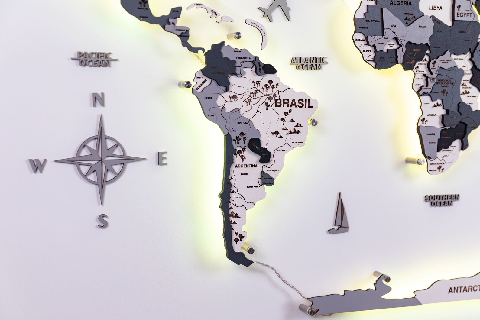 3D Wooden World Map Led Wall Art Living Room Wall Decor Home - Etsy