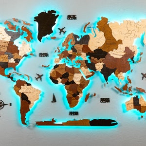 Led World Map, Wood World Map, Modern Home Decor, Led Wall Art, Led ...