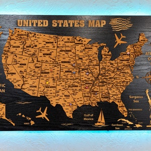 Wooden Map Wall Art, US Map Apartment Decor, Living Room Decor USA Map ...
