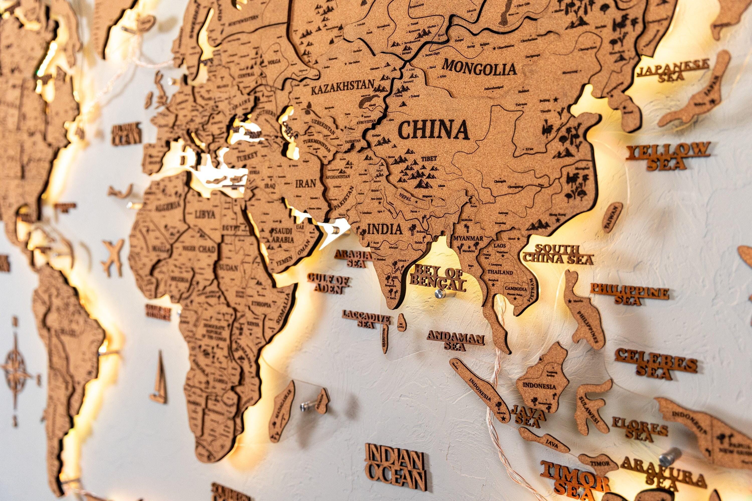 Cork World Map: Wood Push Pin Travel Map, LED Backlit Option - Etsy UK