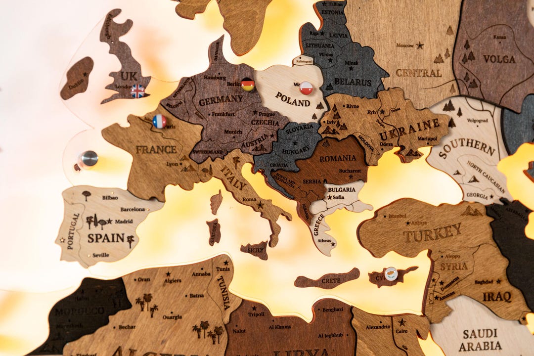 3D Wooden World Travel Map, Home Housewarming Gift, Colorful Travel Map ...