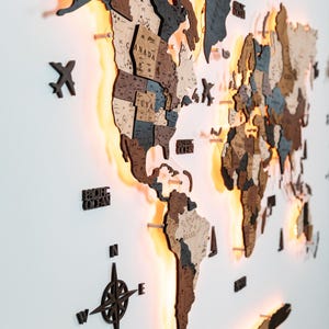 3D Wooden World Travel Map, Home Housewarming Gift, Colorful Travel Map ...