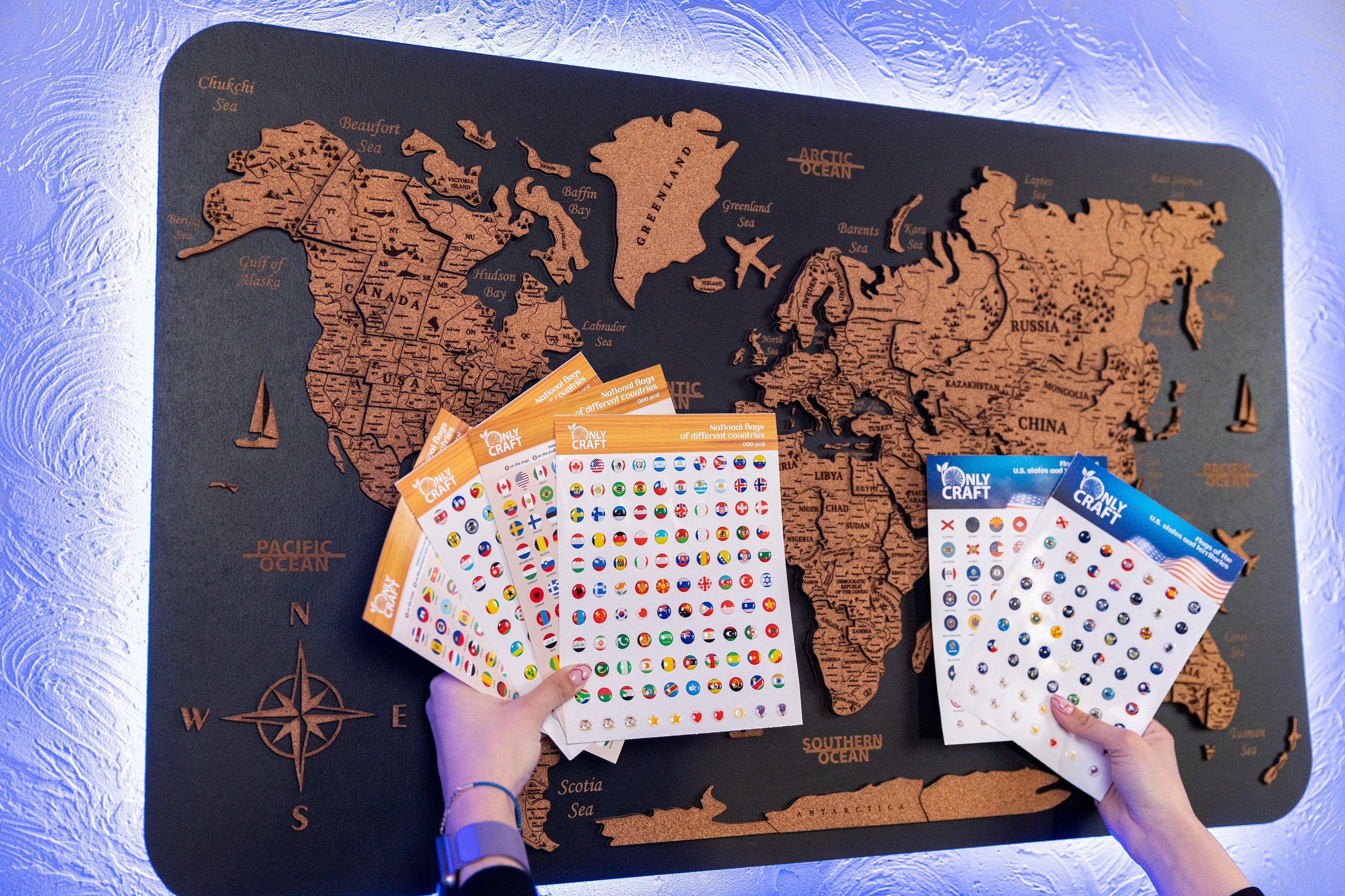 World Map Led Push Pin Wall Art Cork World Map Board Wooden - Etsy UK