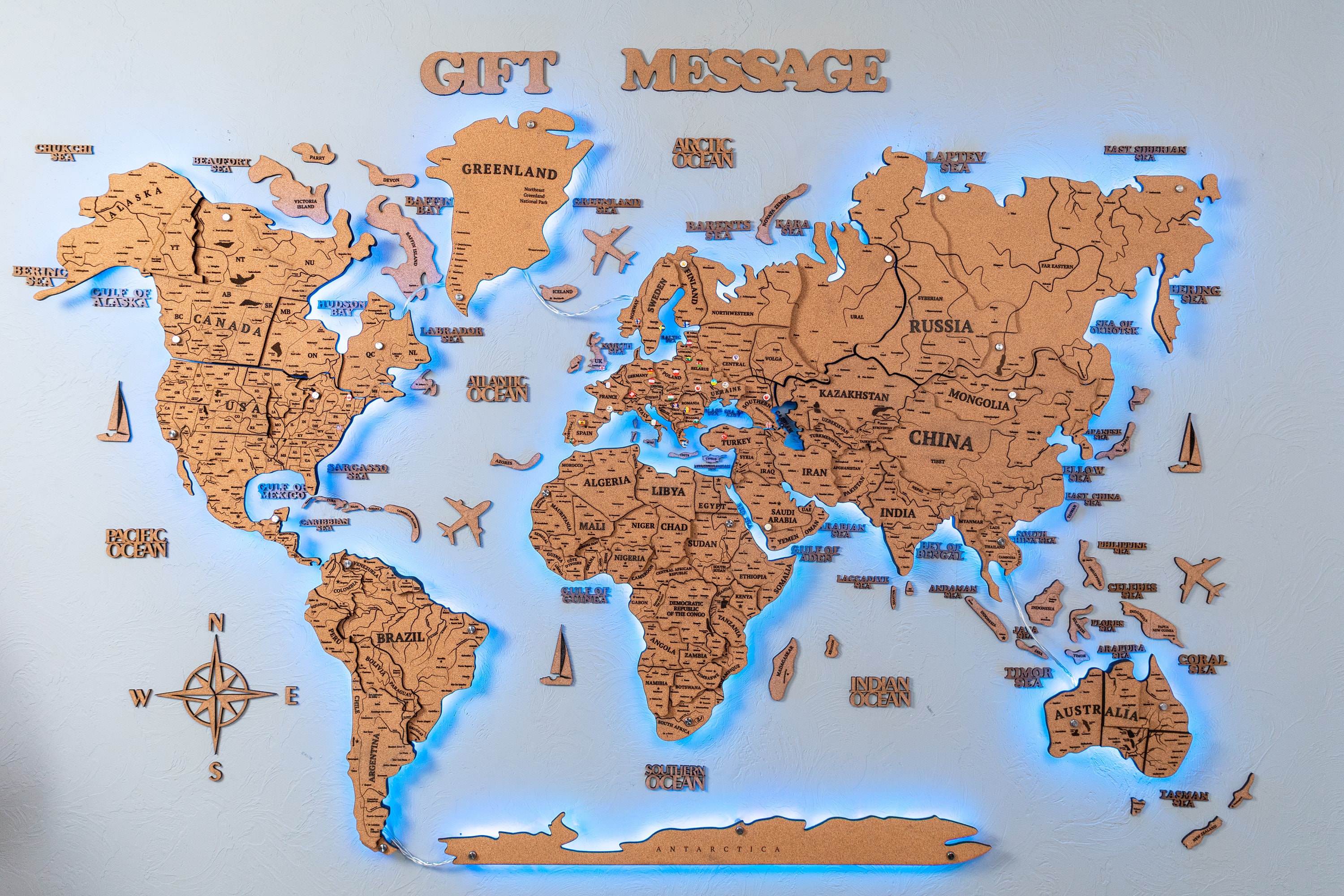 Wooden Cork Map Cork World Map LED Cork World Map Wooden - Etsy UK