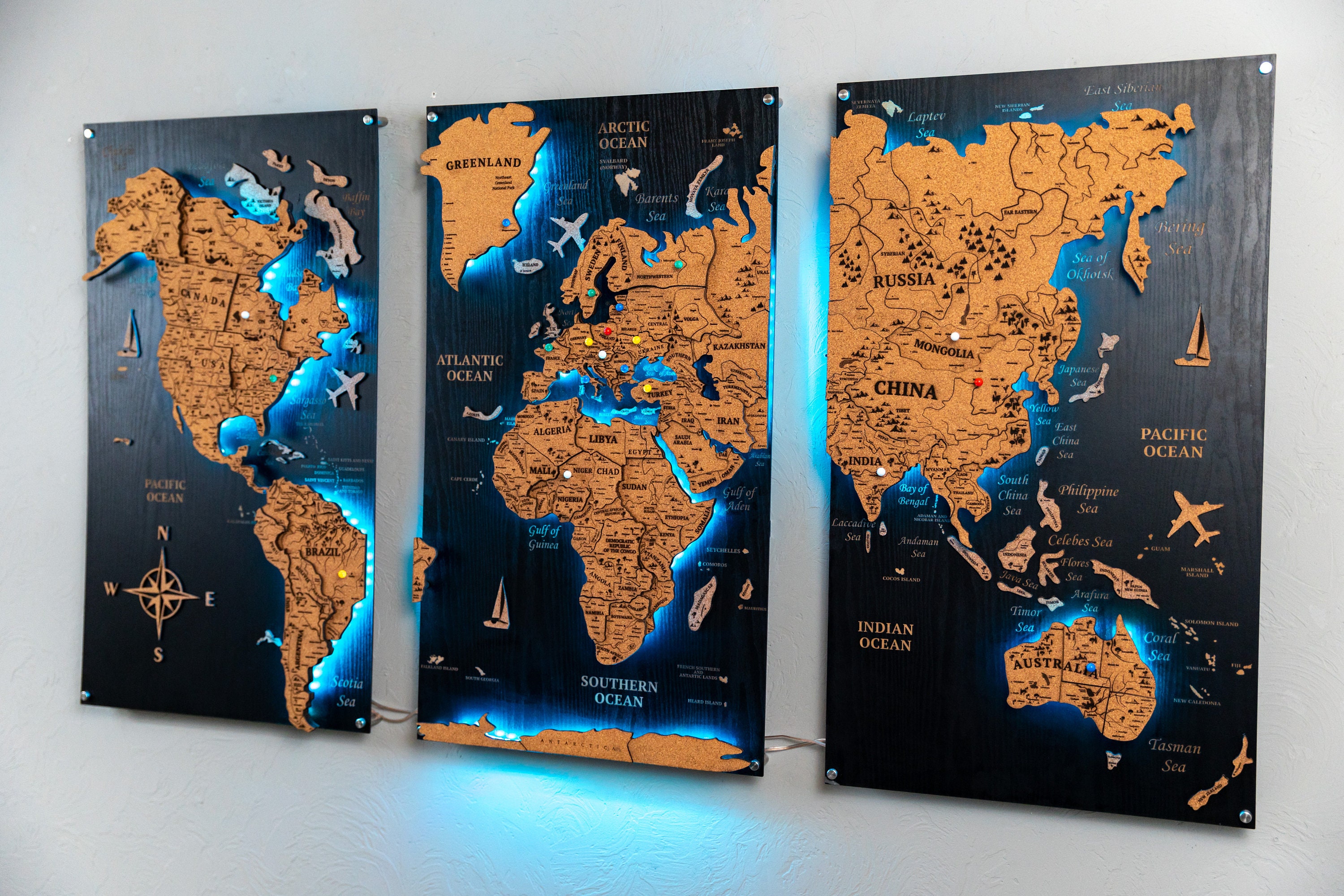 Cork World Map Push Pin Travel Map Wooden Map Cork Map Wall - Etsy.de