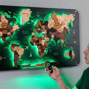 LED Wooden World Map: Cork Push Pin Travel Wall Decor - Etsy Canada