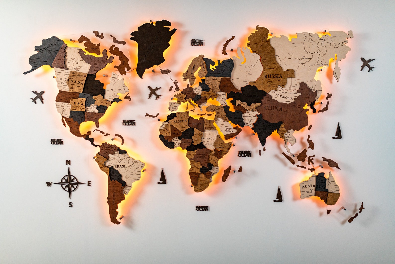 Wooden World Map LED - Etsy