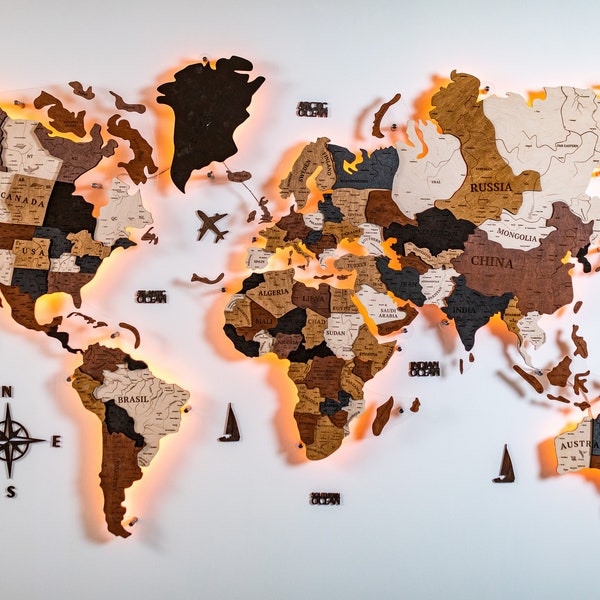 Wooden Travel the World Map - Etsy