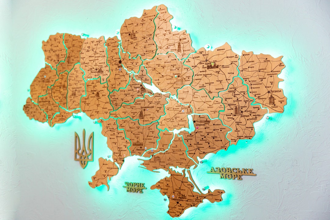 LED Ukraine Wooden Map, Ukraine Map Led, 1 Layer Plywood Map, Ukraine ...