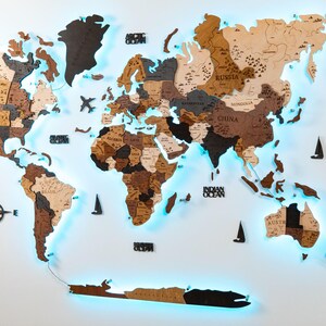 3D Wooden World Travel Map, Home Housewarming Gift, Colorful Travel Map ...