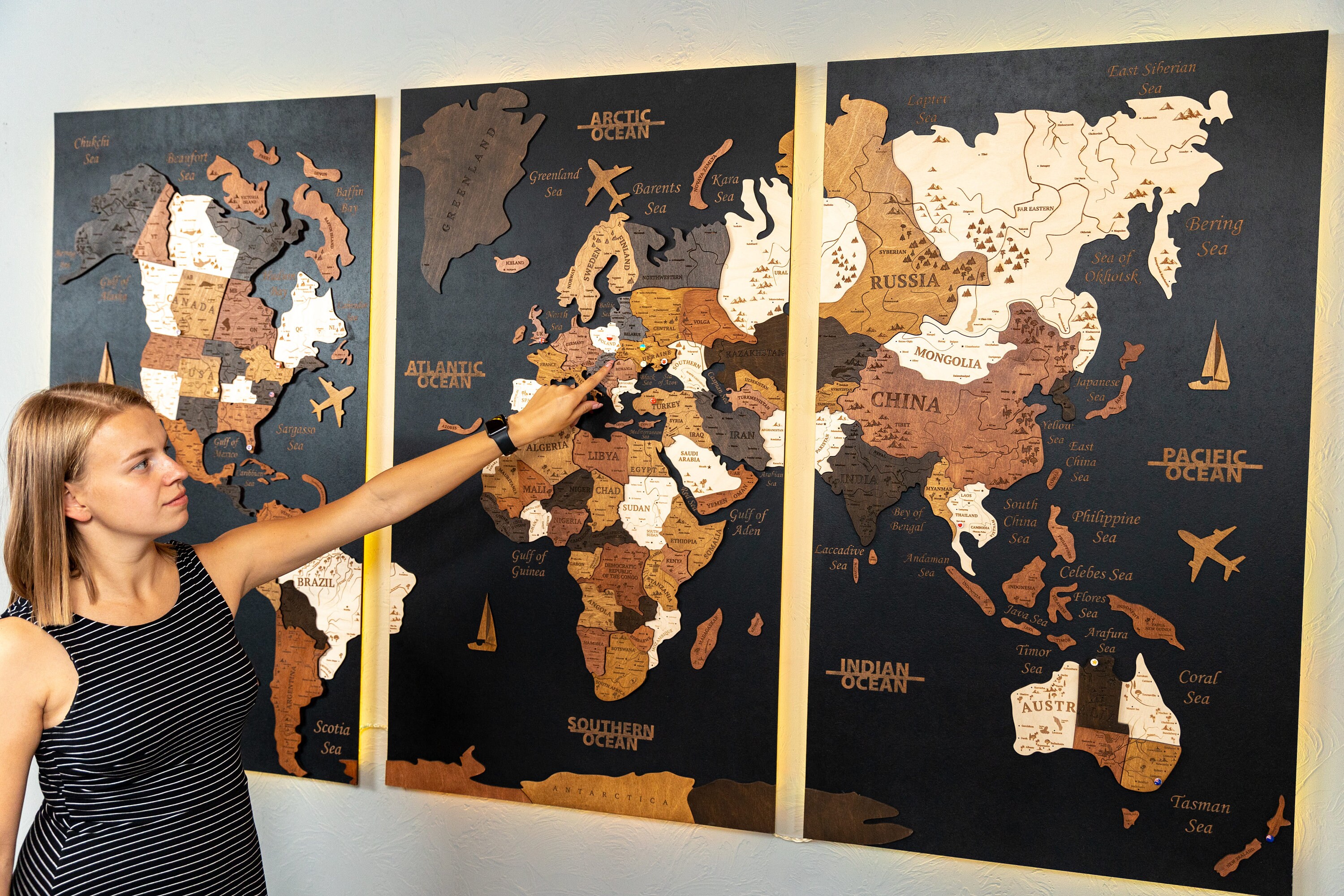 World Map Push Pin Wall Art World Map Board Wooden World Map - Etsy ...