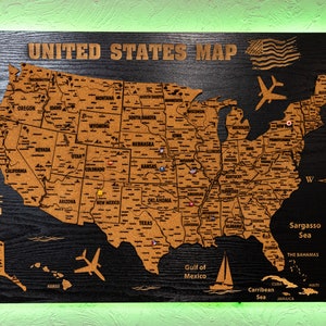 Wooden Map Wall Art, US Map Apartment Decor, Living Room Decor USA Map ...