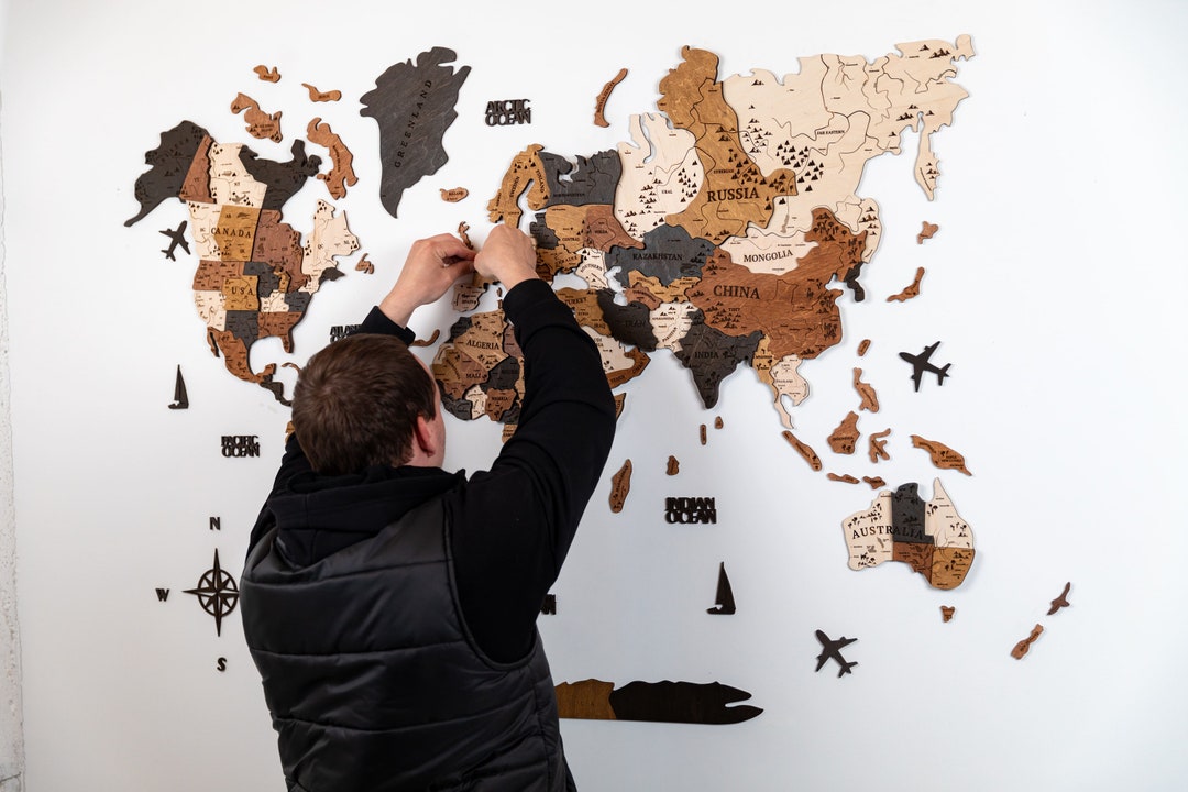 Wood Wall Map Push Pin Travel Map Apartment Decor Adventure - Etsy