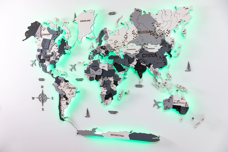 Led World Map Wooden Lighting Backlit | Etsy