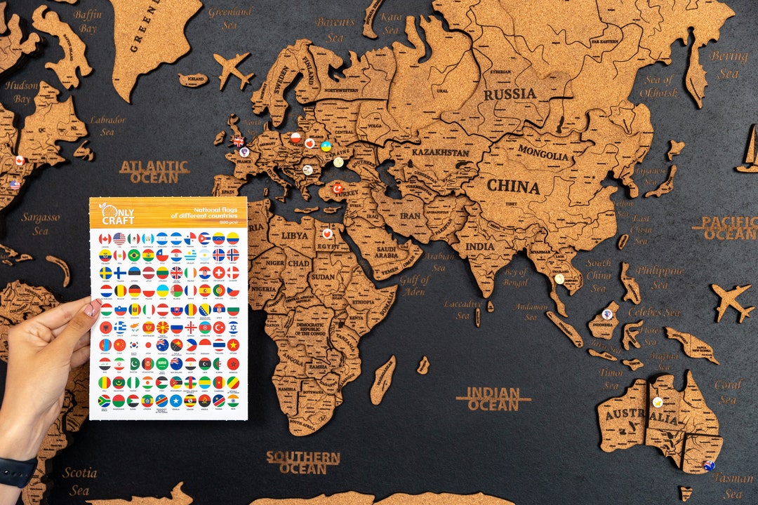 Cork World Map, Wooden World Map Travel Map, Cork World Map Wall Decor ...