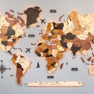 Led World Map, Wood World Map, Modern Home Decor, Led Wall Art, Led ...