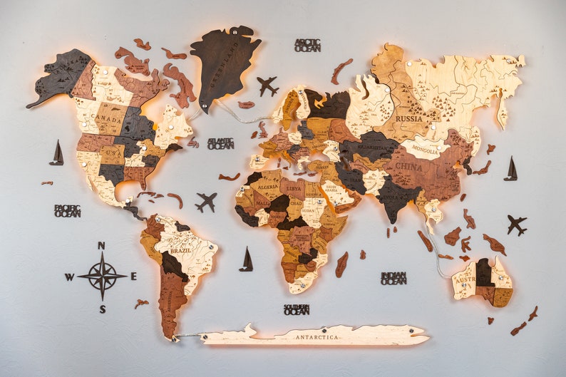 Led World Map Wood World Map Modern Home Decor Led Wall - Etsy