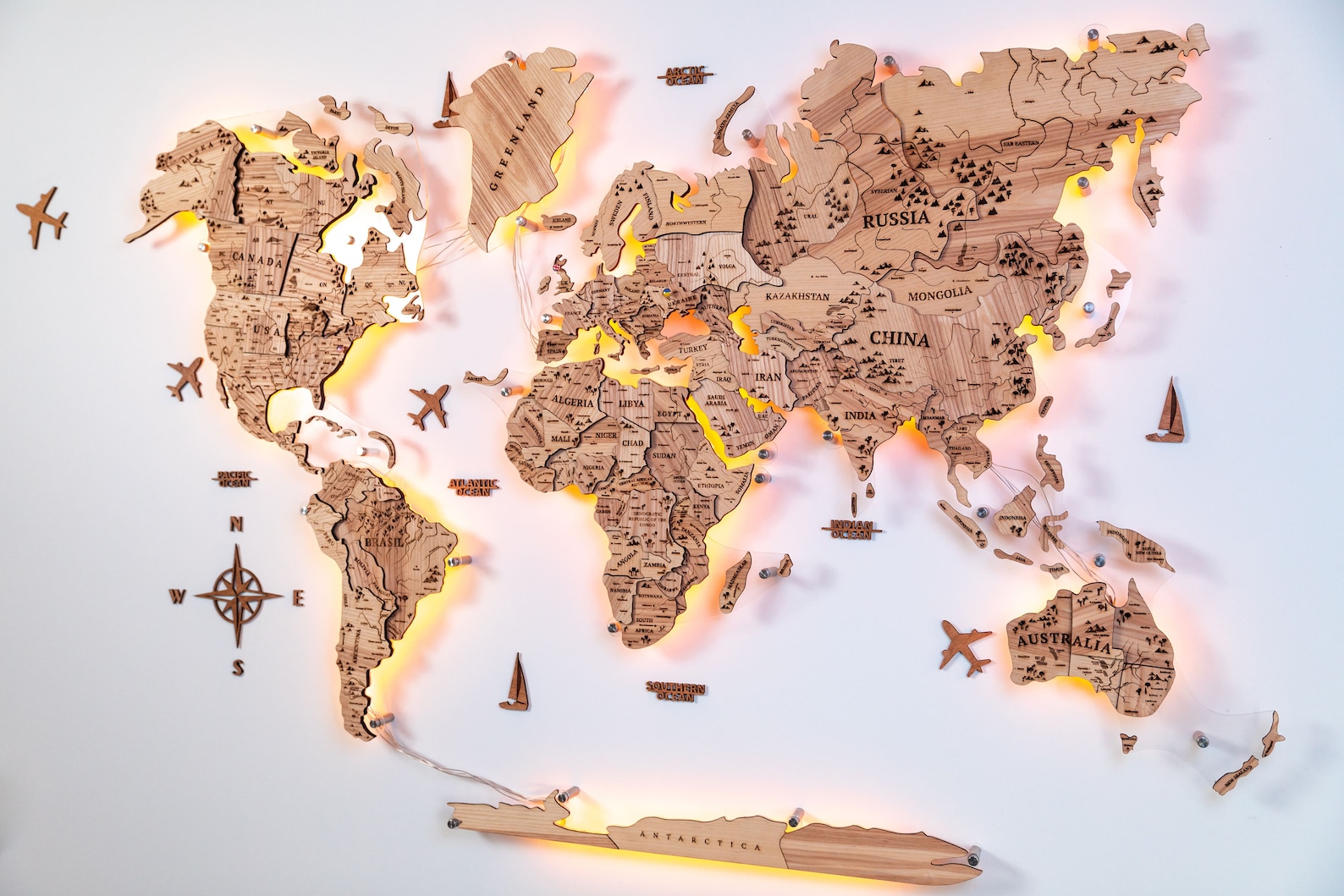 Wall Decor Home Decor Wooden World Map Led World Map - Etsy