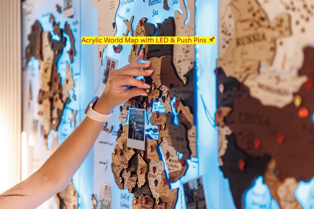 LED Wooden World Map: Push Pin Travel Map Wall Art - Etsy UK