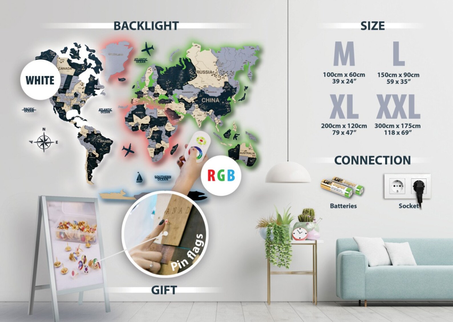 Wood World Map Led Wall Art Large Wall Decor Weltkarte Holz - Etsy