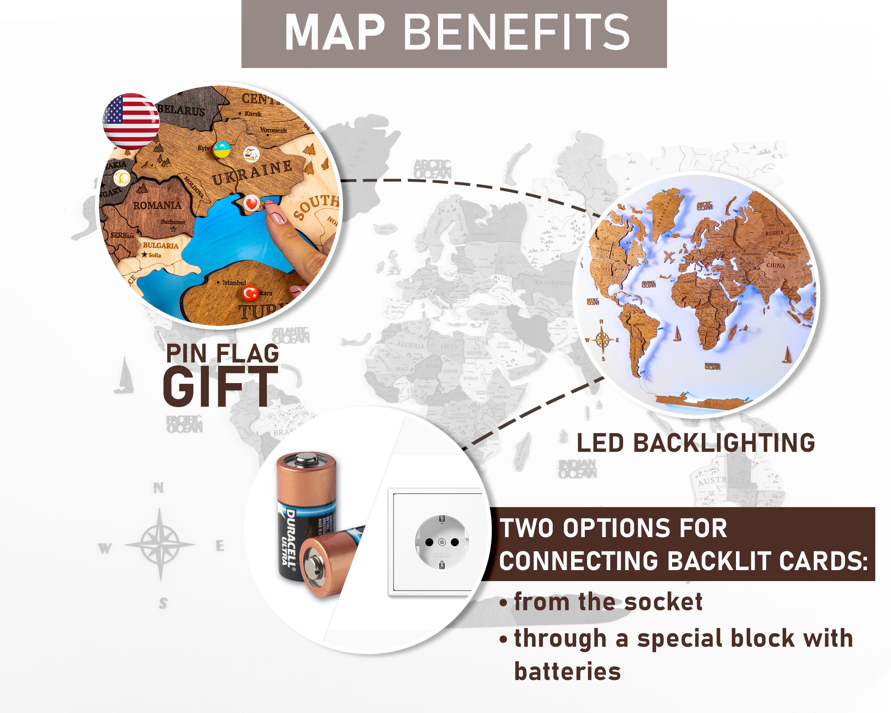 Wood world map weltkarte holz wooden map backlighting 3d - Etsy España