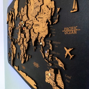 Cork World Map, Wooden World Map Travel Map, Cork World Map Wall Decor ...