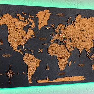Cork World Map Wall Map World Push Pin Wood Cork Map - Etsy