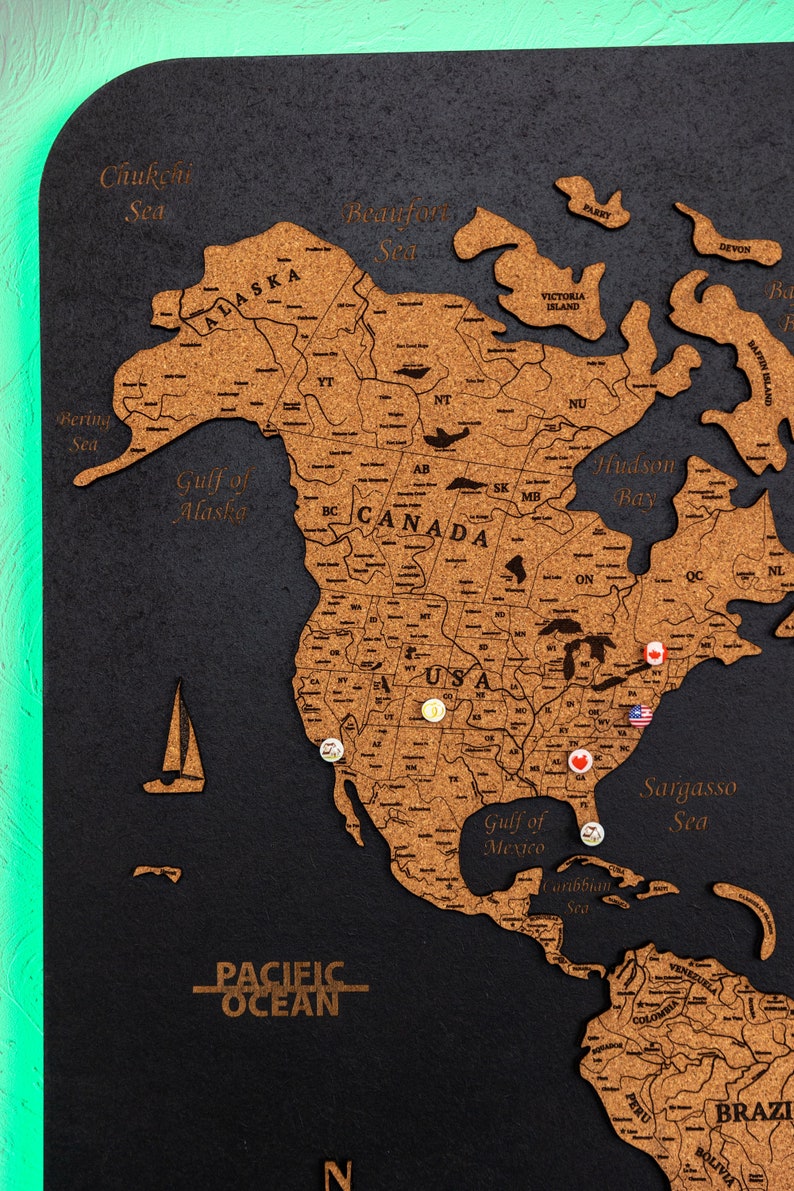 Cork World Map Wall Map World Push Pin Wood Cork Map - Etsy