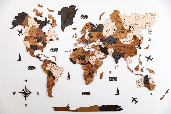 World Map Wooden World Map Wood World Map Room Decor - Etsy