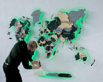 World Map With Backlight - Etsy UK