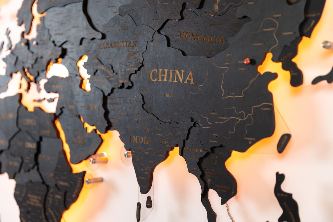 Wooden Black World Map | Modern Wall Art | Rustic Travel Map Décor ...