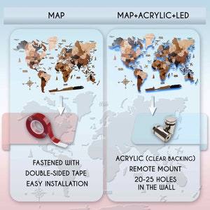 3D World Map Push Pin, Wood World Map, LED World Map Wall Art Travel ...